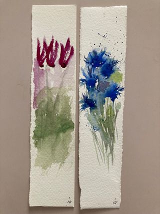 Set 2 acquerelli segnalibri ciclamini e fiordalisi