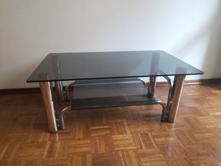 Tavolino anni '70 acciaio e vetro