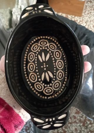 Piccolo vassoio etnico ceramica boho nera.