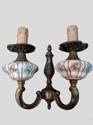 Lampadario da Parete Vintage Bronzo e Porcellana