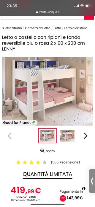 Letto a castello con ripiani