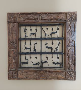 Pannello, quadro in ferro battuto e legno lavorato