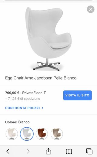 Poltrona Egg Chair Arne Jacobsen Pelle Bianco