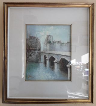 Quadro - Entrata di una città medievale con ponte 