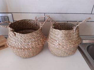 coppia di cestini in vimini paglia