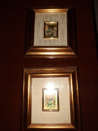 piccole cornici in legno con serigrafia in oro