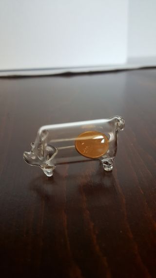 Porcellino portafortuna in vetro con monetina