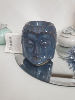 Bruciaessenze testa blu ceramica lucida altezza 8