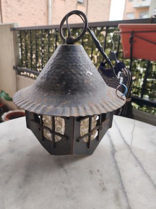 Lampada A Lanterna Vintage In Ferro E Vetro
