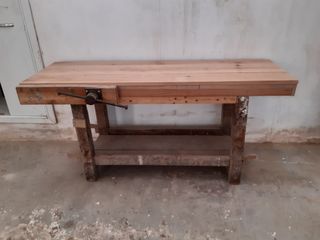 Bancone da falegname antico con morsa 190x60