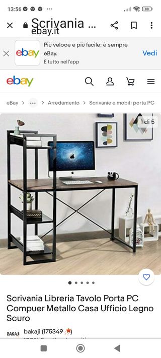 scrivania con libreria in legno e ferro battuto 