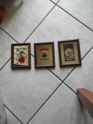 set 3 quadretti in vetro con temi retrò 