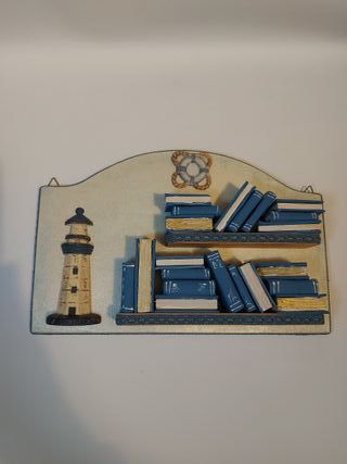 quadretto libri mare faro ceramica fredda fimo 