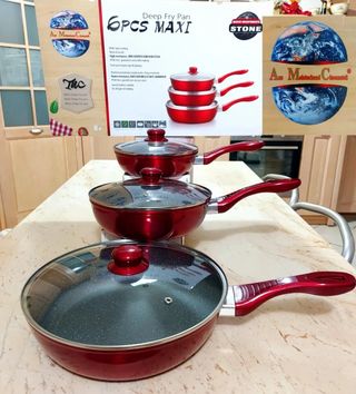 Tris AMC Padelle Pietra Lavica Antiaderente Rosse