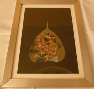 Quadretto con vera foglia dipinta