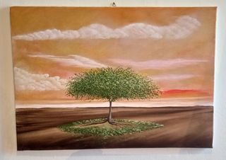 Quadro albero della vita Verde sfondo Arancio 