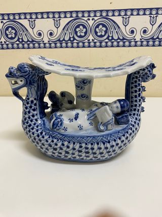 Antique Chinese Porcelain Blue Dragon Pillow