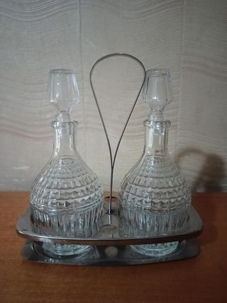 Oliera-acetiera vetro-acciaio vintage