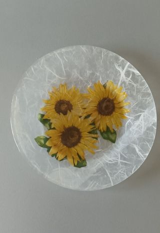 Piattino vetro decorato bianco/giallo