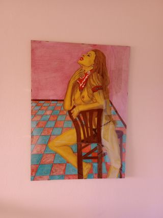 donna su sedia legno vintage 