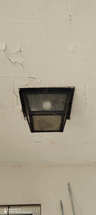 Lampadario esterno in ferro e vetro anni 70