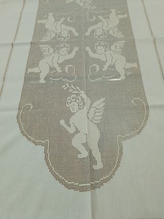 tappeto o tovaglia x12 lino sfilato tutta a mano 