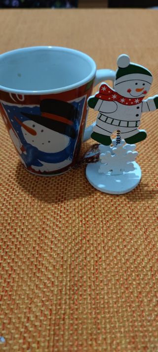 set tazza con pupazzo di neve in legno 