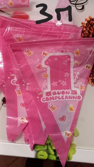bandierine 3 metri rosa 1 compleanno usate