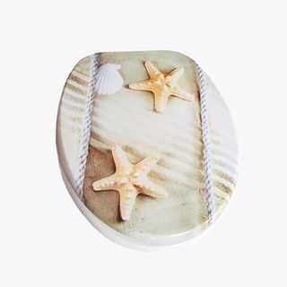 Tapa WC de madera decorada con diferentes motivos.