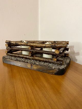Porta candele artigianale in legno di betulla