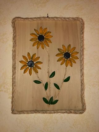 Quadretto handmade girasoli con cornice in corda