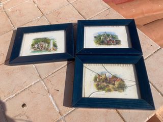 3 quadretti castelli baviera con cornica in legno