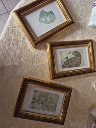 Tre quadri d'autore acqueforti 7 × 10 cm