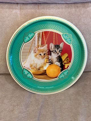 Vassoio di latta di 2 gattini