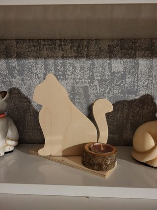 portacandela legno gatto