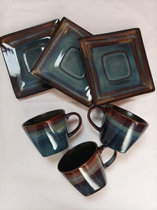 3 tazze ee piattino latte te caffè blu marine