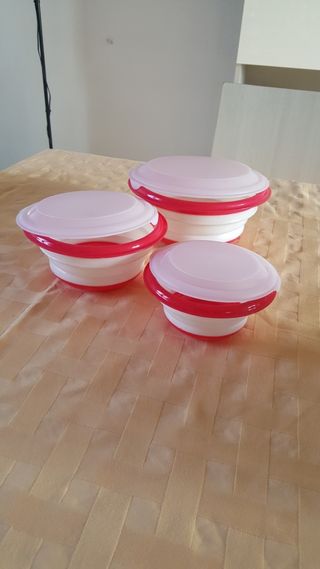 Tre ciotole pieghevoli con coperchio