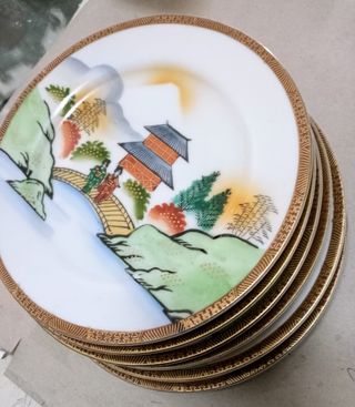 6 piatti in porcellana giapponese cm 19 bordo oro