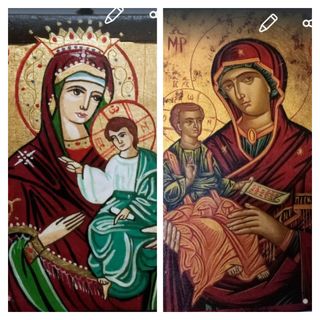 2 icone in legno dipinta a mano e certificato 