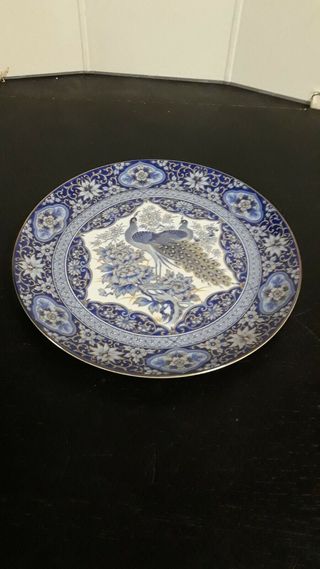 Piatto in porcellana asiatica - decoro pavone