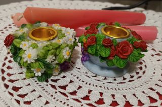 Coppia di portacandela cestino fiori, vintage 90s 