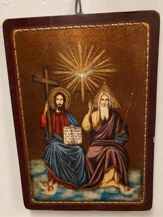 Icona rumena, dipinta a mano sul legno, 