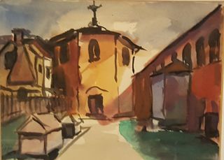 Dipinto acquerello del '70 firmato e con titolo 