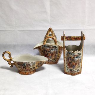 Lotto di 3 ceramiche Royal Satsuma dipinte policro