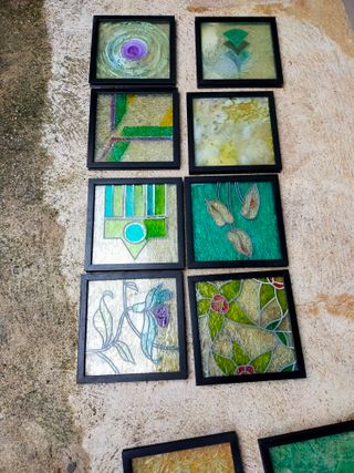 N. 15 PANNELLI PER VETRATA COMPONIBILI DECORATI 