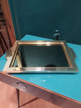 vassoio anni 70 ottone e specchio 