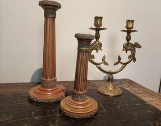 Candelieri vintage in bronzo dorato e polistirene 