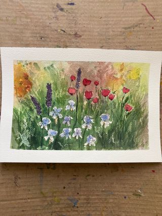 Acquerello prato fiori originale dipinto a mano