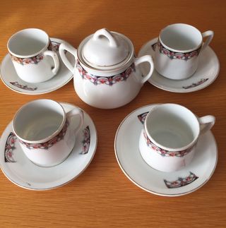 Set 4 Tazzine da caffè antiche + zuccheriera