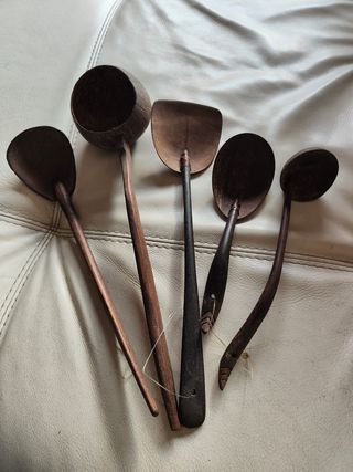 set di 5 mestoli in legno Vintage 